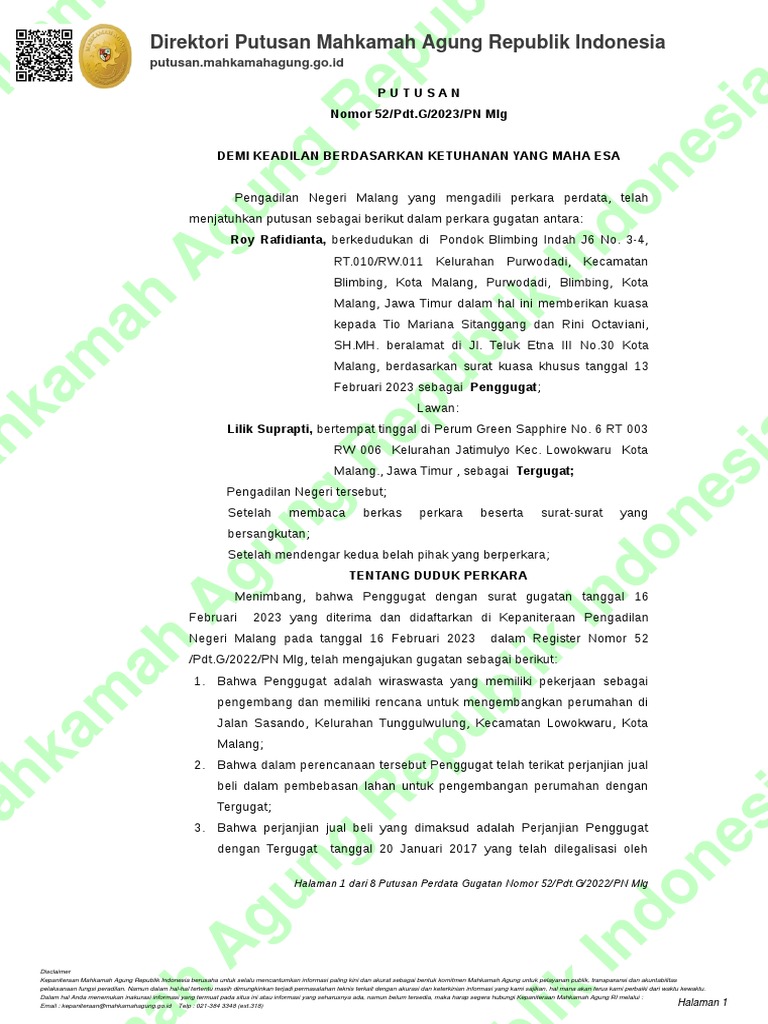 Putusan 52 PDT.G 2023 PN MLG 20230530124205 | PDF