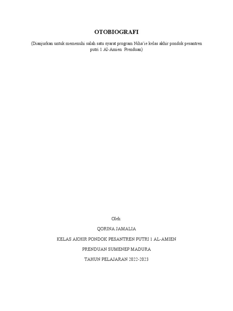 Otobiografi Qorina Jamalia di Pondok | PDF | Kesehatan Holistik