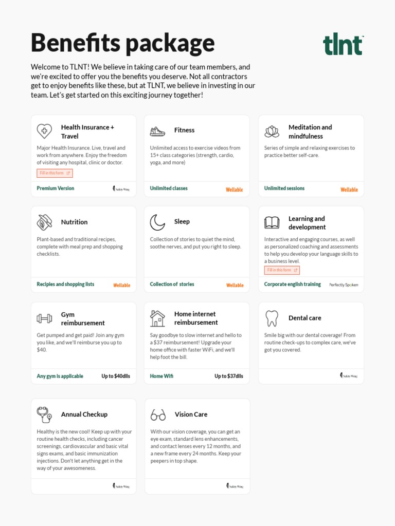 Comprehensive Benefits at TLNT | PDF | Career & Growth