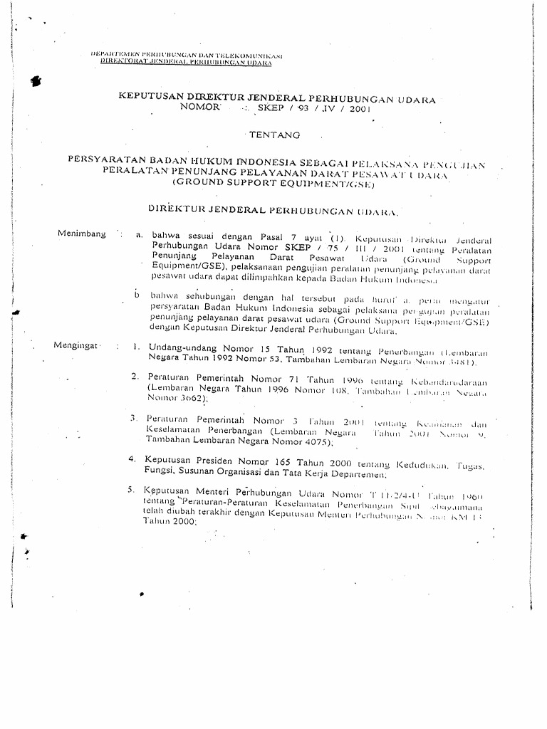 Peraturan Direktorat Jenderal Nomor SKEP 93 IV 2001 | PDF