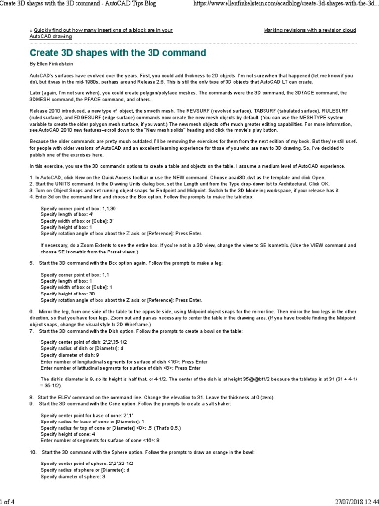 3d Shapes With 3d Command | PDF