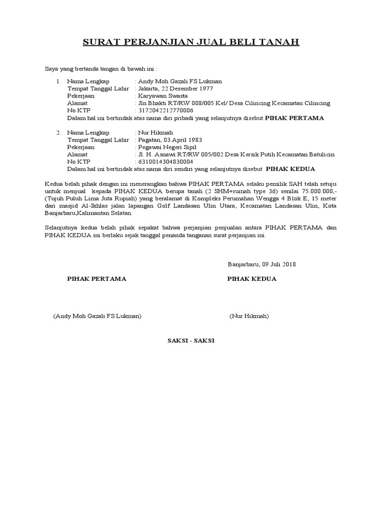 Surat Perjanjian Jual Beli | PDF