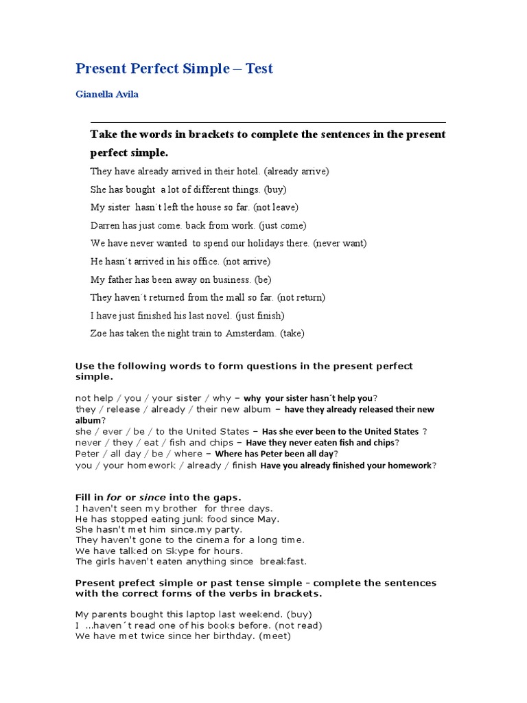 Present Perfect Simple | PDF