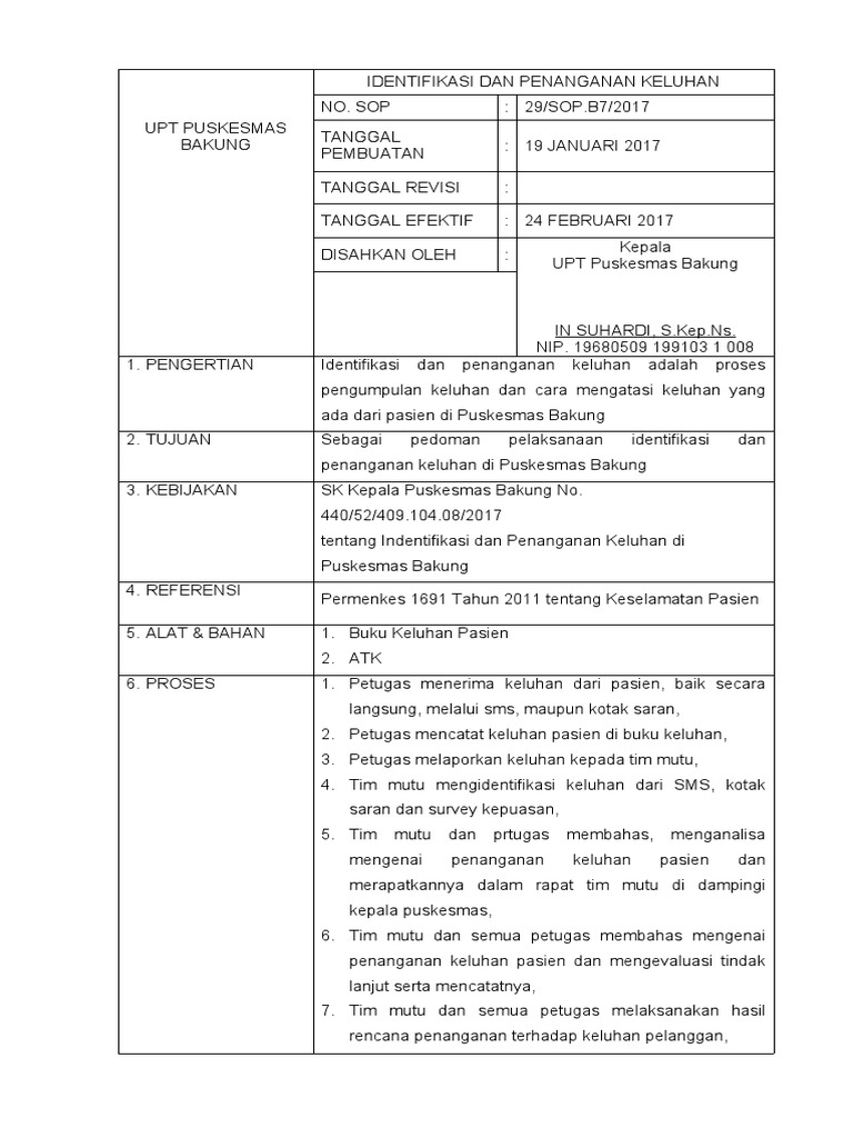 7.6.5.1 Sop Identifikasi Dan Penanganan Keluhan | PDF 7.6.5.1 Sop Identifikasi Dan Penanganan Keluhan | PDF