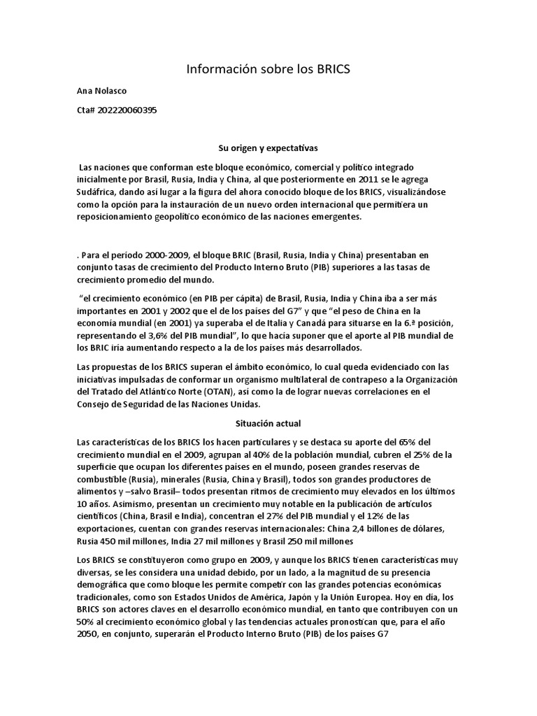 Información Sobre Los BRICS | PDF | Bric | Brasil