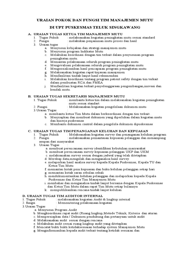 Uraian Tugas Tim Mutu | PDF