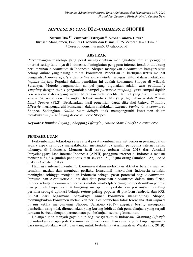Impulse Buying Shopee: Gaya Hidup vs Kepercayaan Toko | PDF