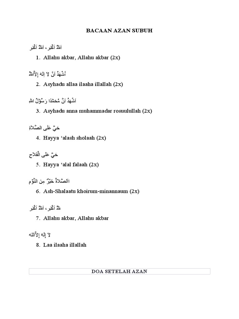 Bacaan Azan Subuh | PDF