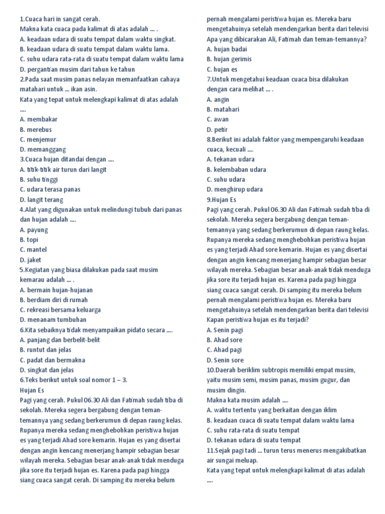 Kelas 3 - Tema 5 Cuaca | PDF