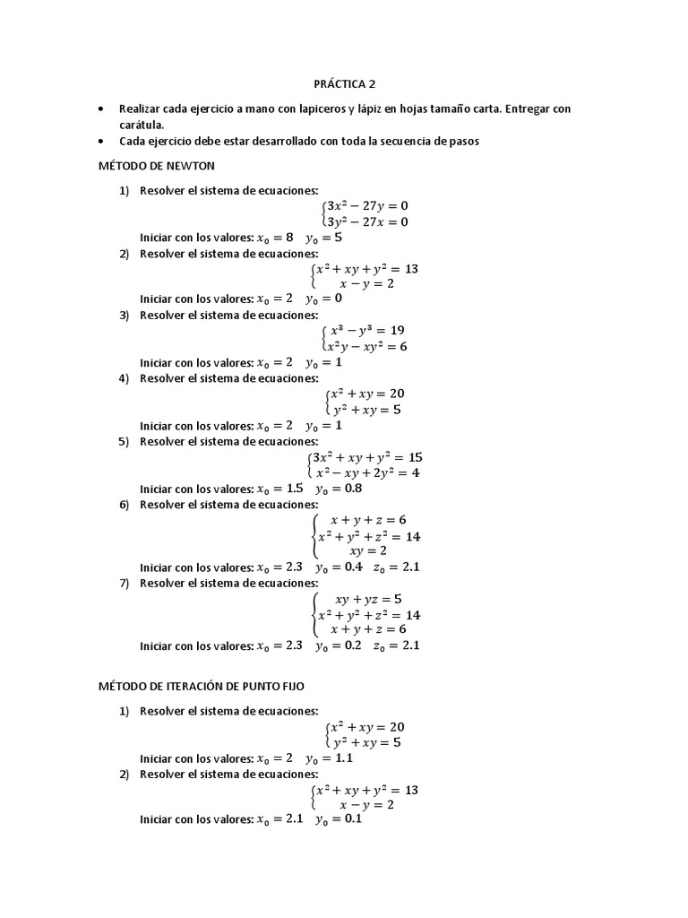 Práctica 2 Resolucion de Sistemas No Lineales | PDF | Objetos matemáticos | Lógica matemática