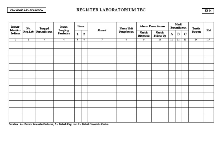 Form Register Laboratorium TBC | PDF