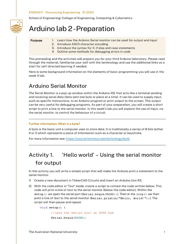 Arduino Lab 2 - Preparation ENGN1211 2023 | PDF Arduino Lab 2 - Preparation ENGN1211 2023 | PDF