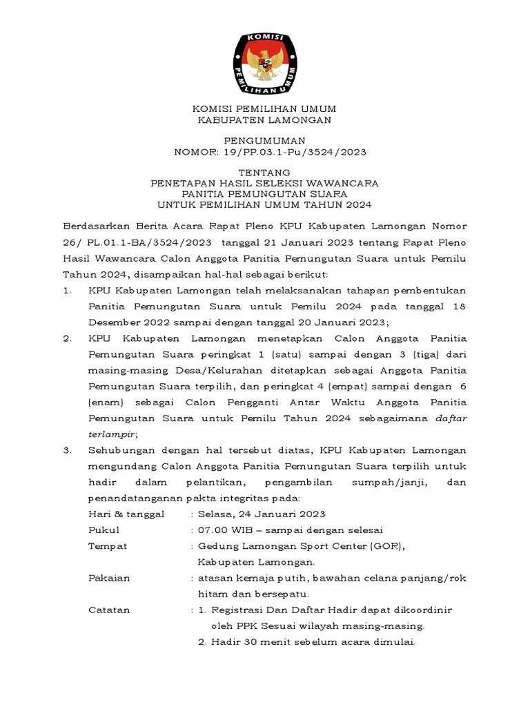 Pengumuman Lampiran | PDF