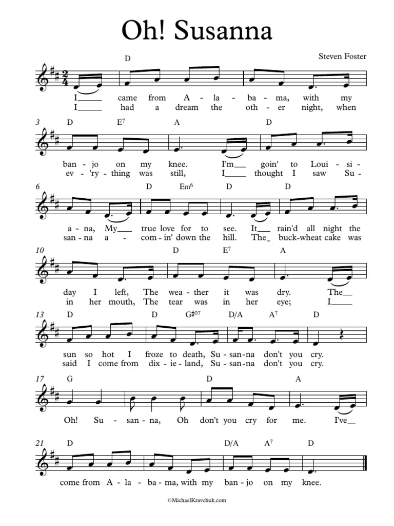Oh Susanna D Major | PDF