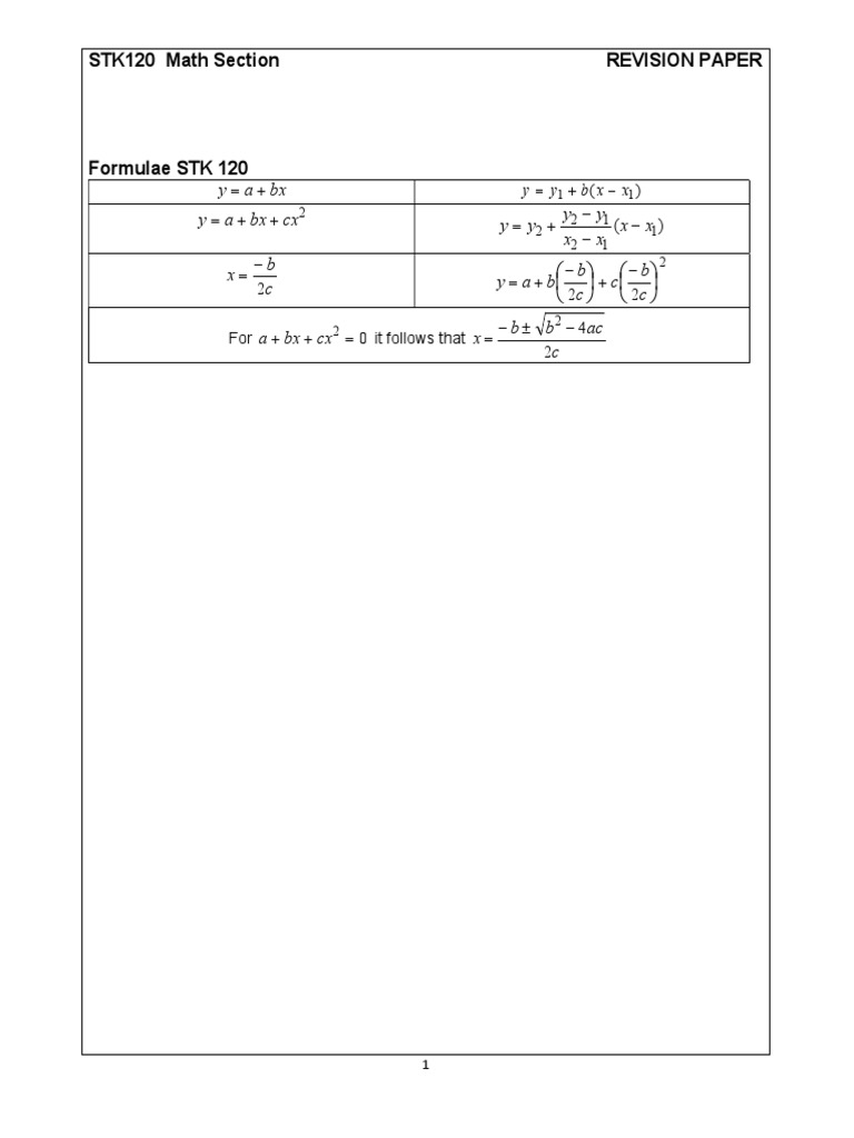 Math Revision for STK120 Students | PDF