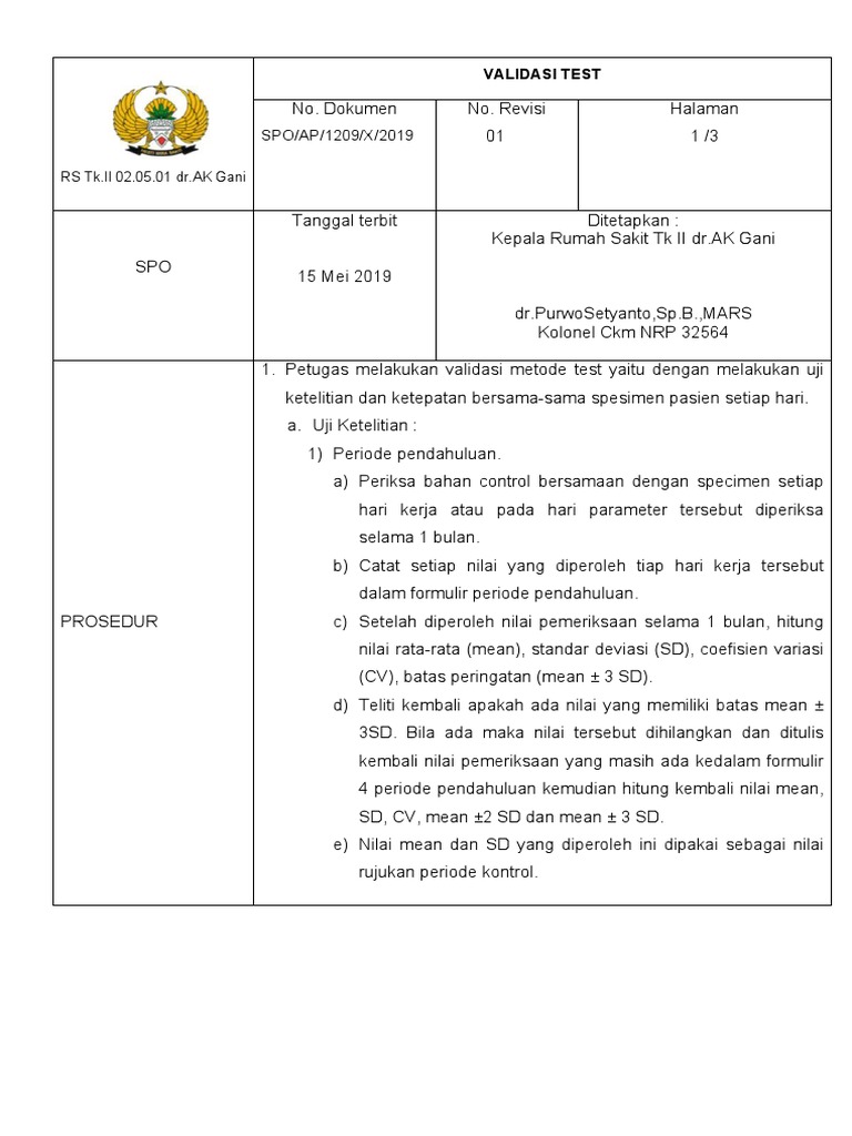 SOP Validasi Pengambilan Darah Vena | PDF