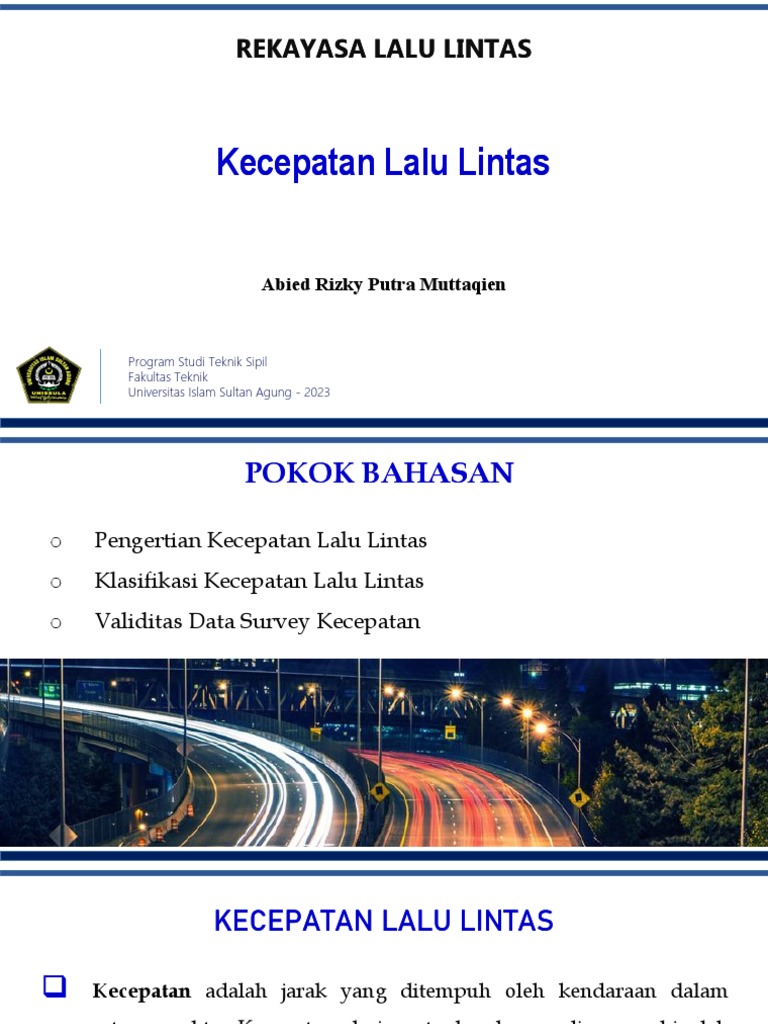 RLL Sesi 2 - Kecepatan Lalu Lintas | PDF