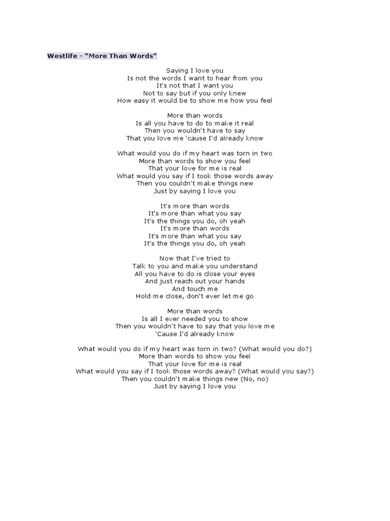 Westlife's "More Than Words" Lyrics | PDF