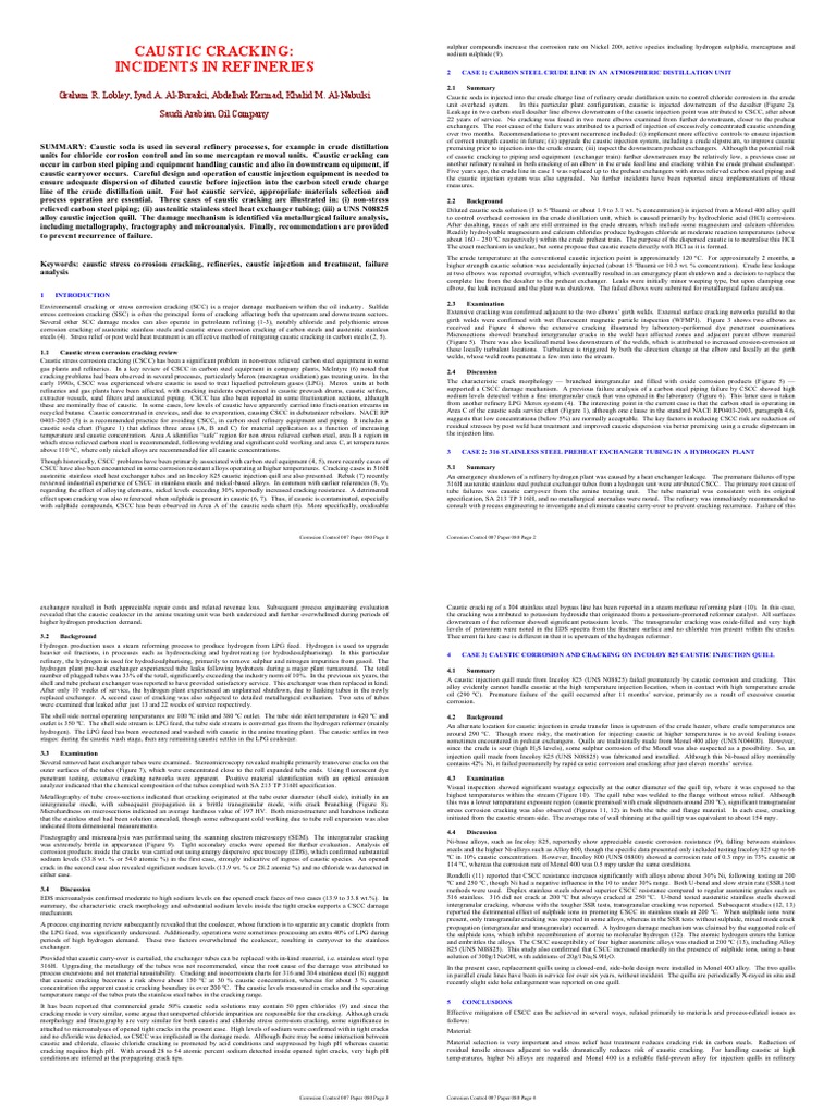 Caustic Cracking - Incidents in Refineries | PDF