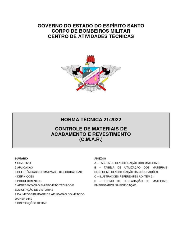 ES - NT 21 2022 - Controle de Materiais de Acabamento e Revestimento (CMAR) | PDF
