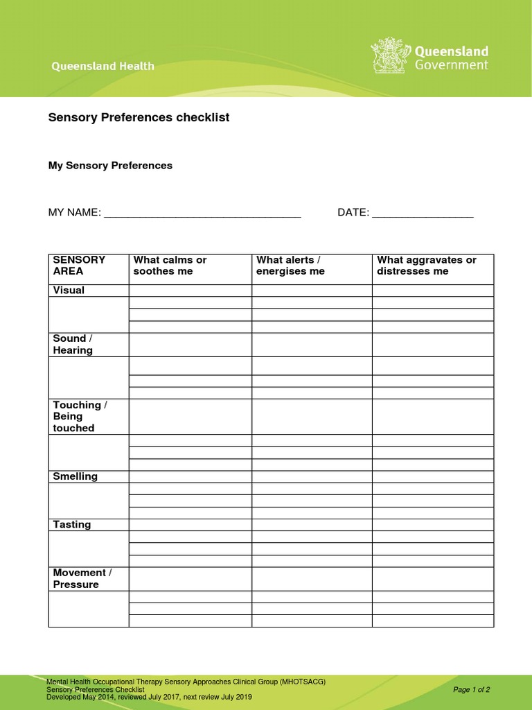 Sensory Preference Checklistpdf | PDF