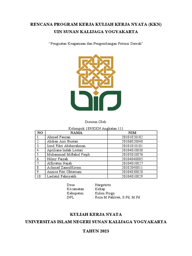 Rencana Program Kerja Kuliah Kerja Nyata | PDF
