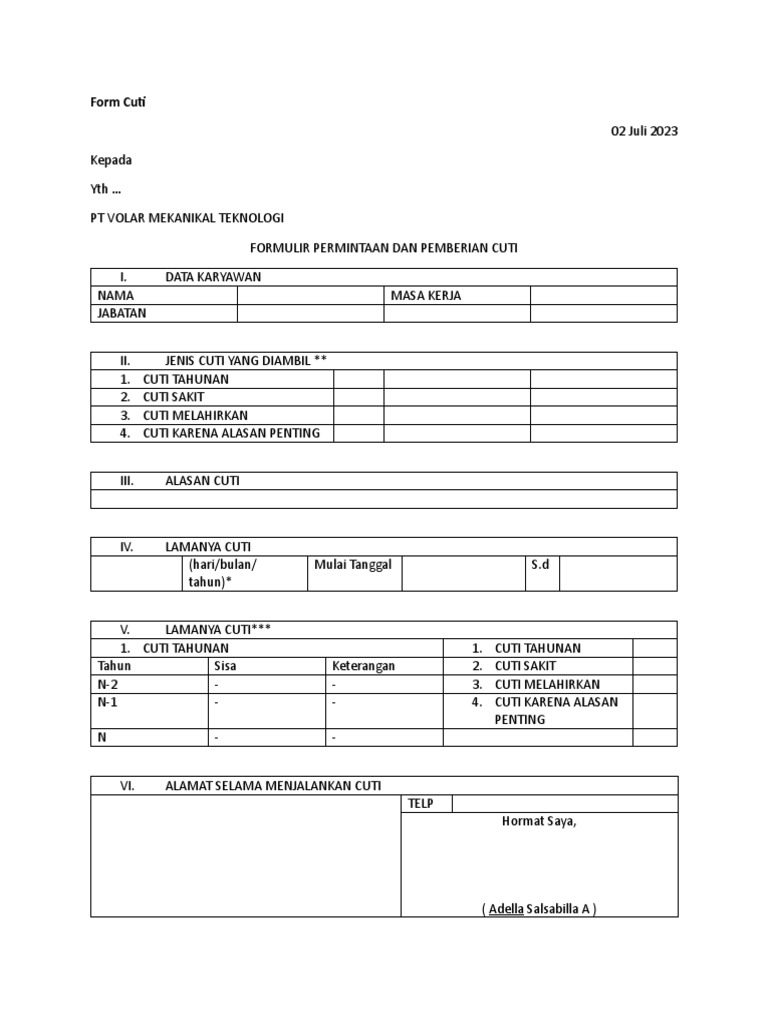 Form Cuti | PDF