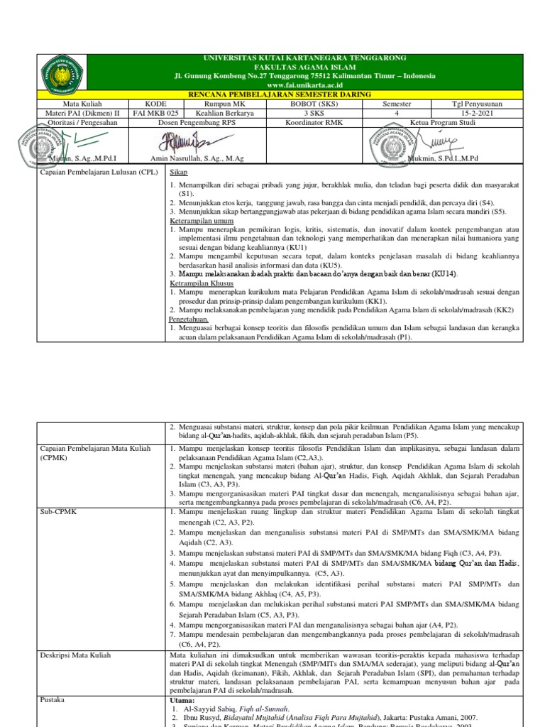 RPS Materi PAI 2 Daring | PDF