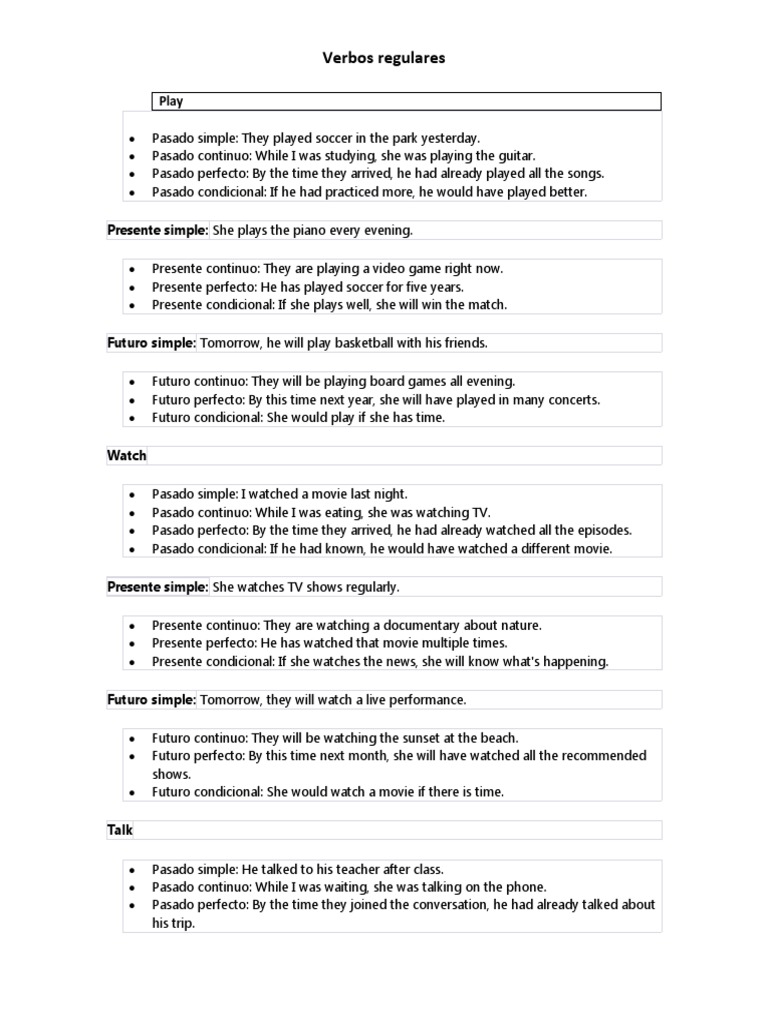 Regular Verb Tenses Explained | PDF | Stand Up Comedy