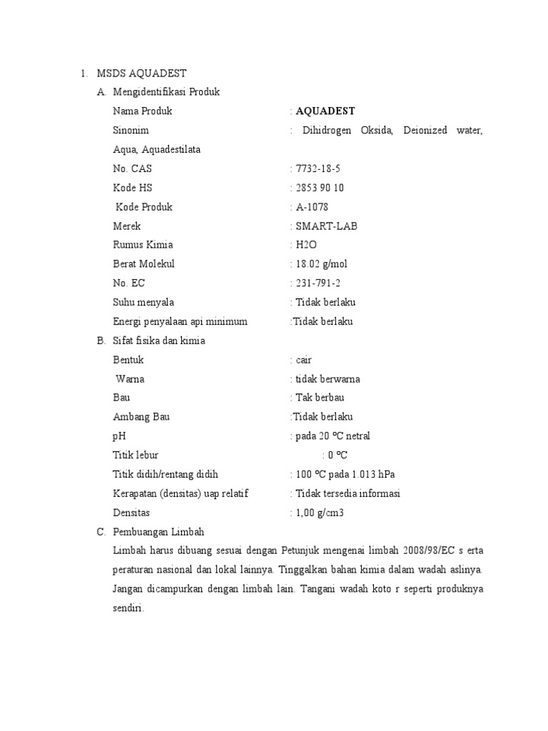 MSDS Aquadest, PP, Asam Sulfat | PDF