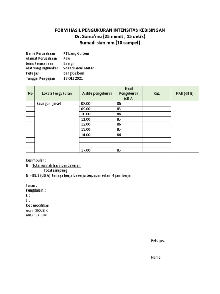 Form Pengukuran Kebisingan | PDF