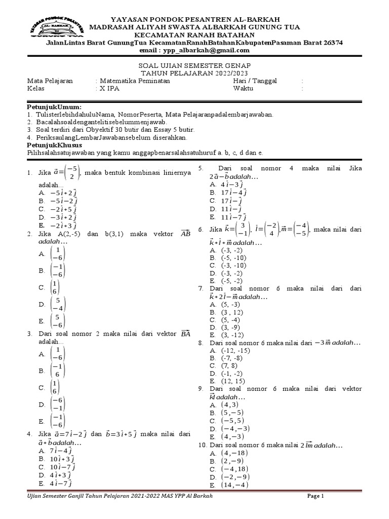 MTK PEMINATAN 10 IPA sem 2 | PDF