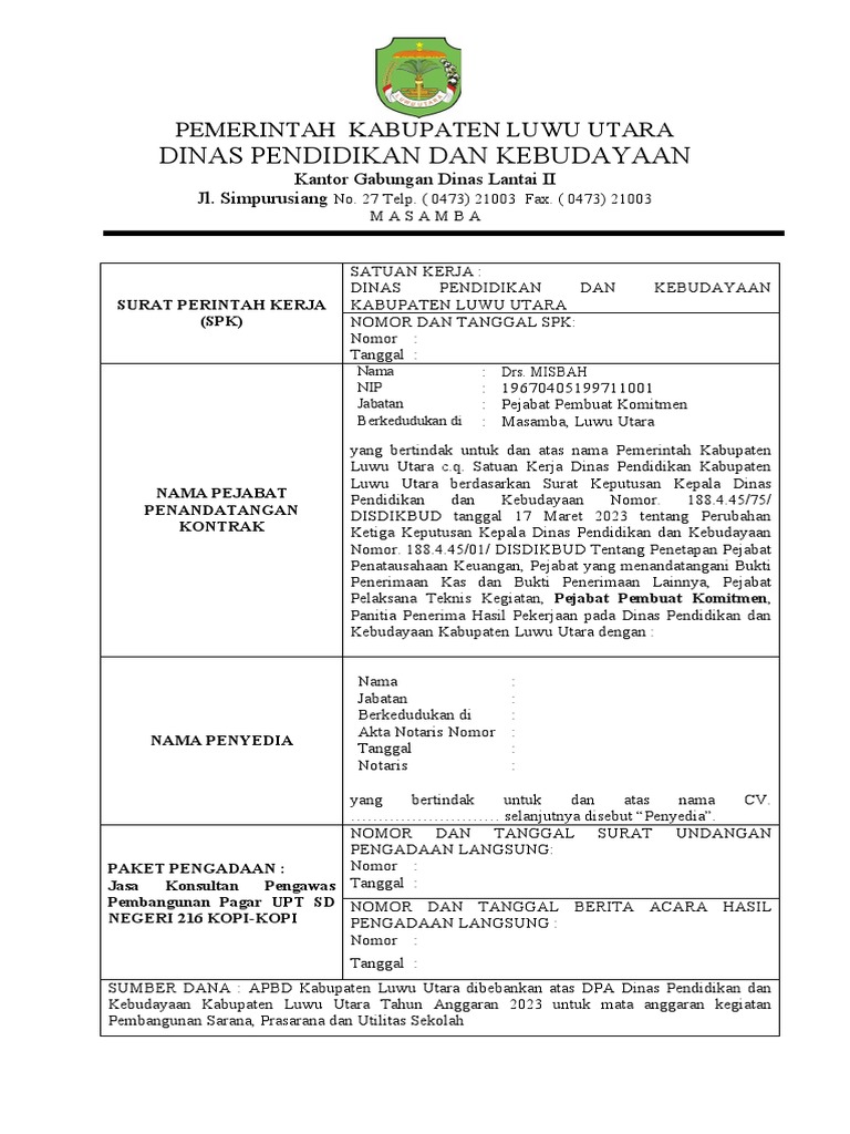 SPK Konsultan Pengawas SD 216 Kopi-Kopi | PDF