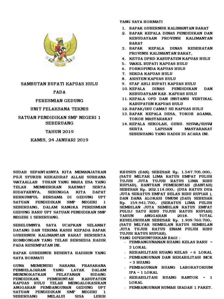 Peresmian Gedung Baru SMPN 1 Seberuang | PDF | Karier & Perkembangan ...