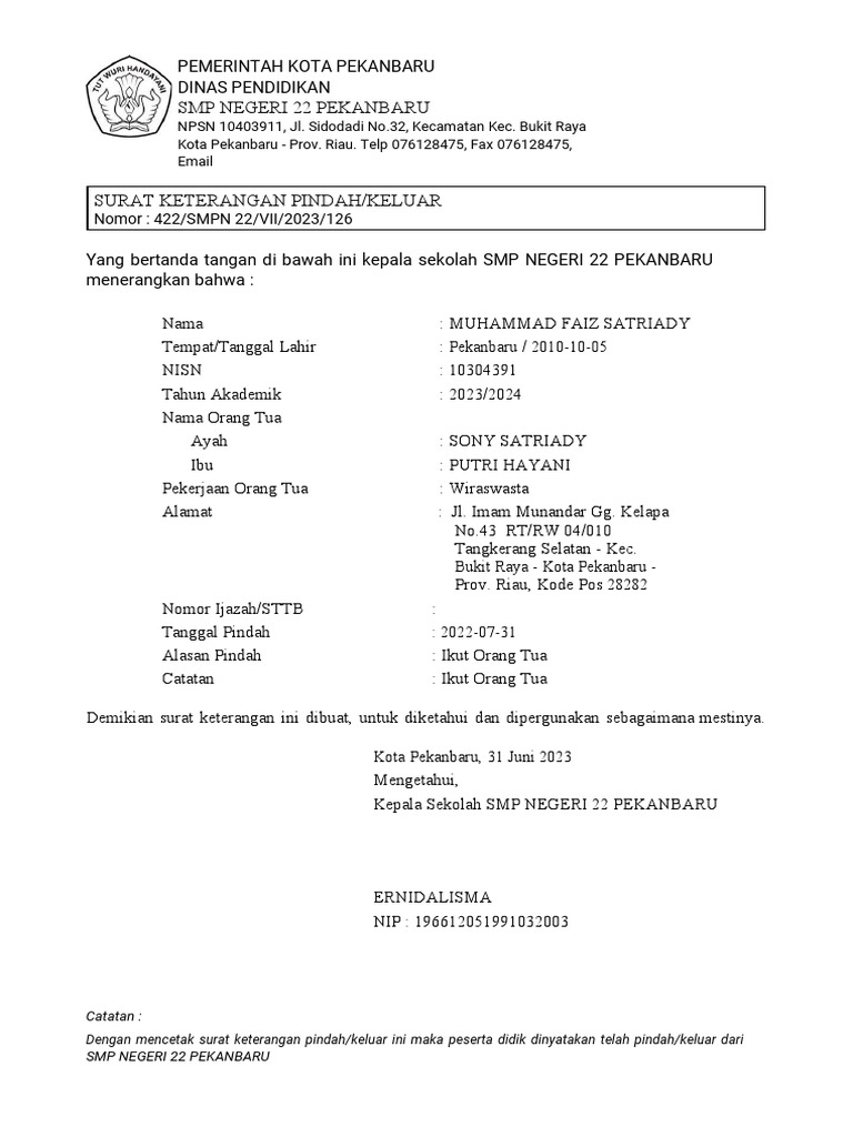 SK Pindah Muhammad Faiz | PDF