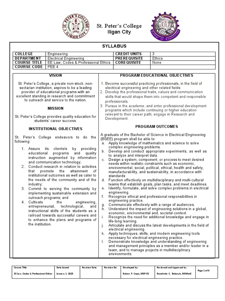 Pee 4 Ee Law Codes And Professional Ethics Pdf Engineering
