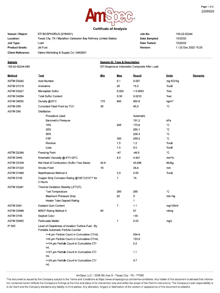 Certificado de Calidad JET - BT STI Bosphorus (#11 Ene) | PDF