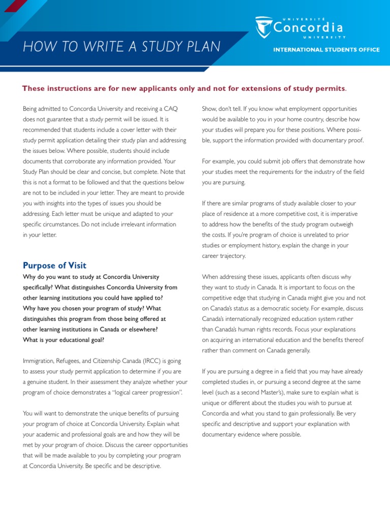 How To Write Study-Plan-Concordia Uni | PDF