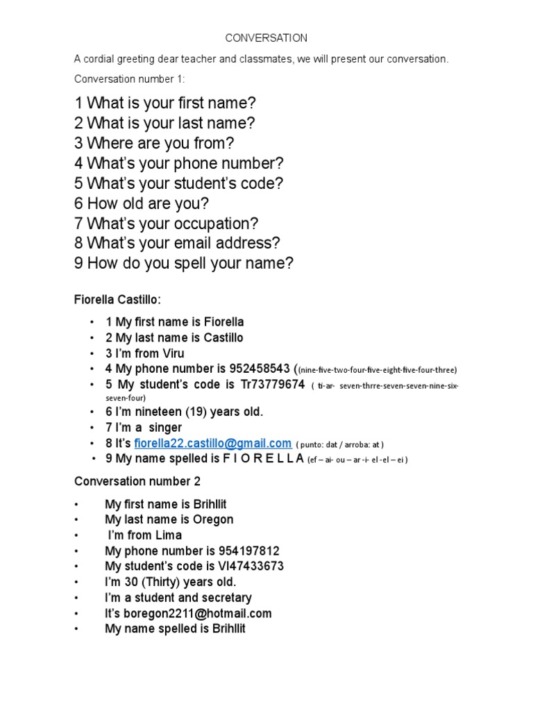 Conversation Personal Information | PDF