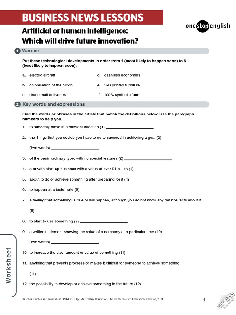 Business English Article Lesson AI and The Future of Innovation | PDF