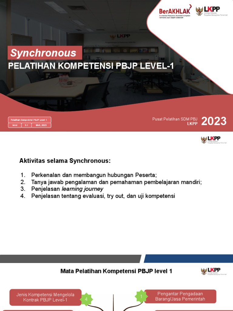 Slide Synchronous Pelatihan Kompetensi PBJP Level 1 V3.1 | PDF