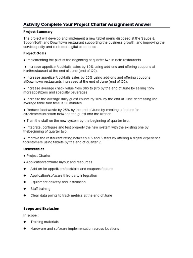 Activity Complete Your Project Charter Assignment Answer | PDF Activity Complete Your Project Charter Assignment Answer | PDF