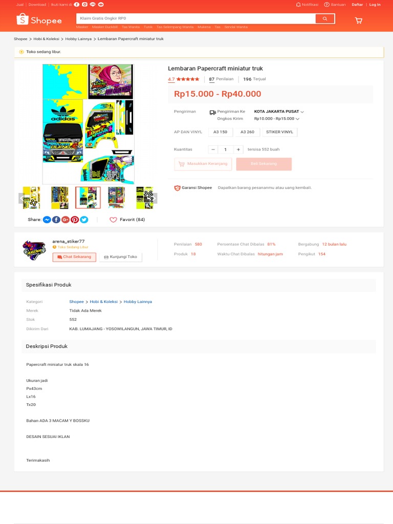 Lembaran Papercraft Miniatur Truk - Shopee Indonesia | PDF