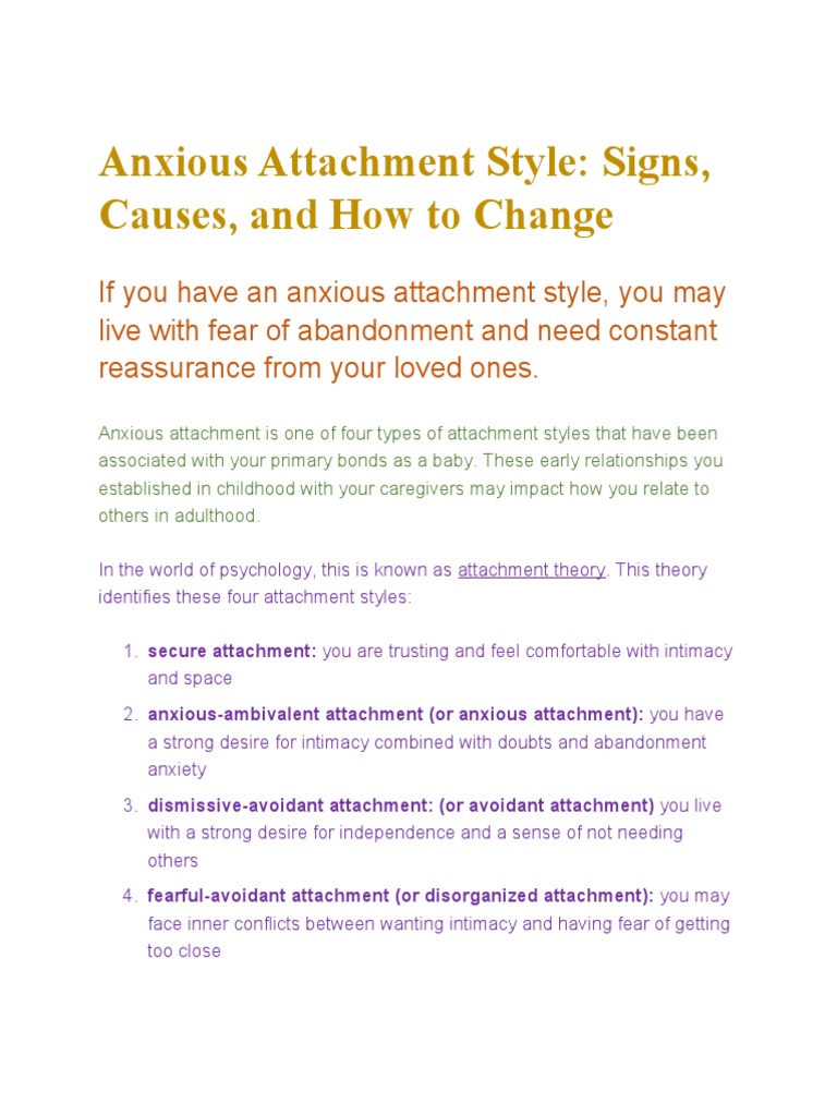 Understanding Anxious Attachment Styles | PDF | Attachment Theory | Anxiety