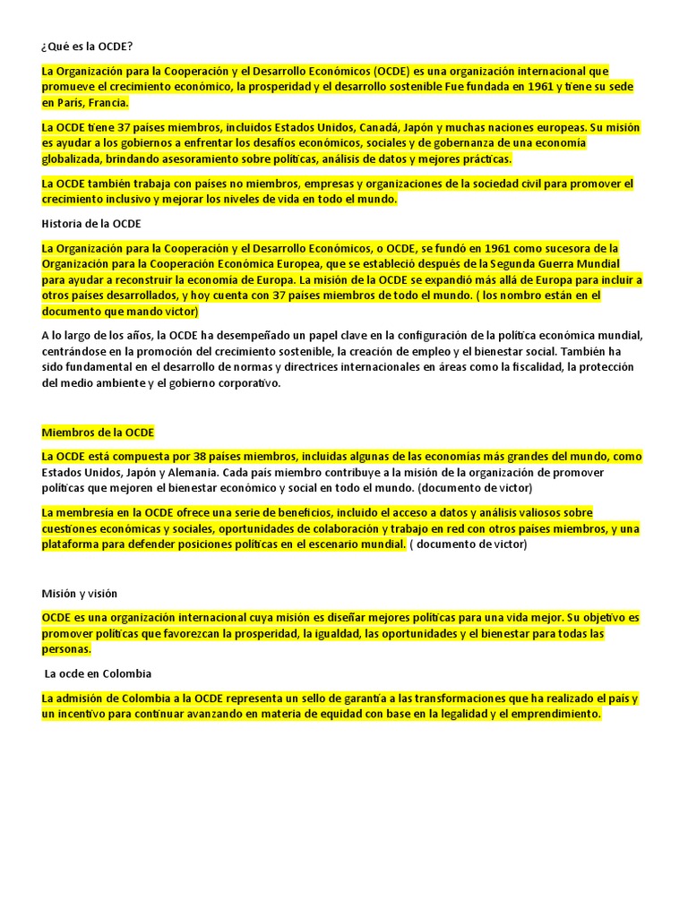 Qué es la OCDE y su impacto global | PDF | Desarrollo sostenible ...
