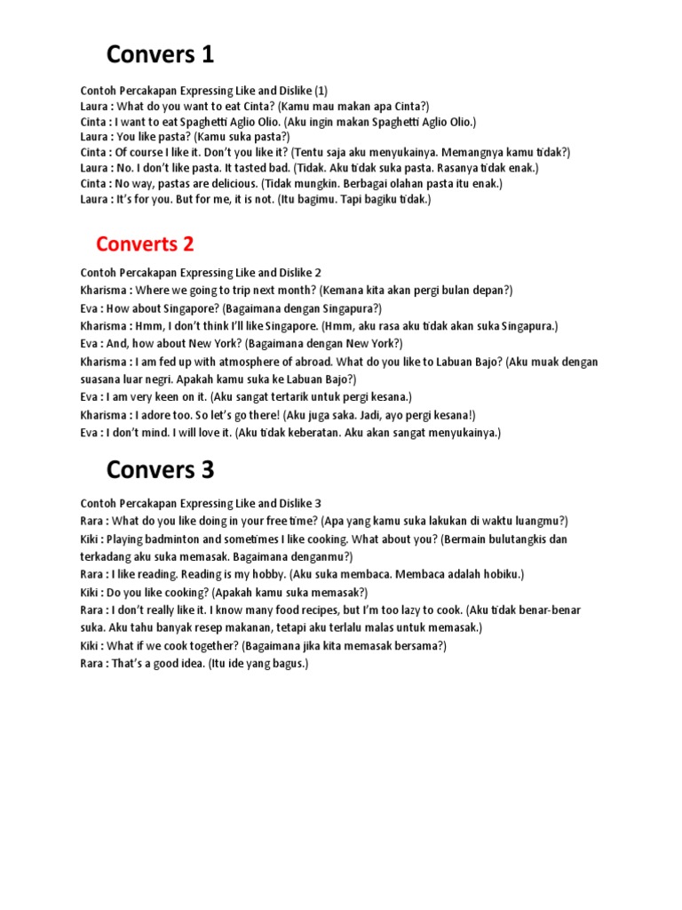 Contoh Percakapan Expressing Like and Dislike kelas 6 SD | PDF