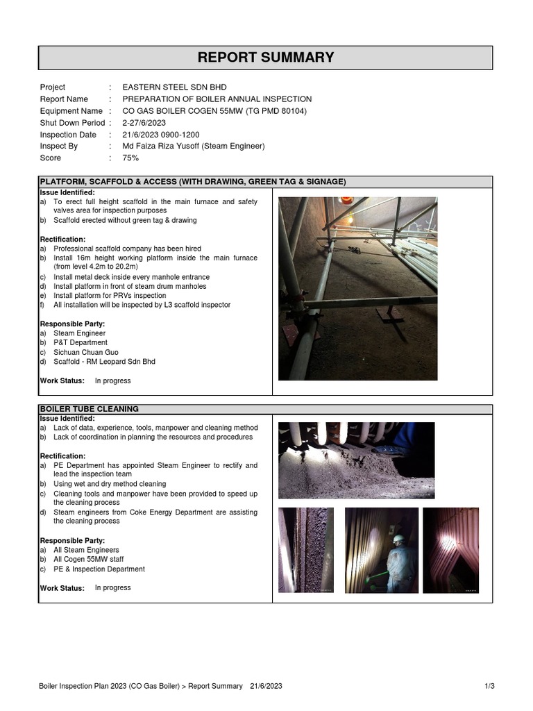 Boiler Inspection Summary Report 2023-06-21 1800 | PDF | Boiler | Steam