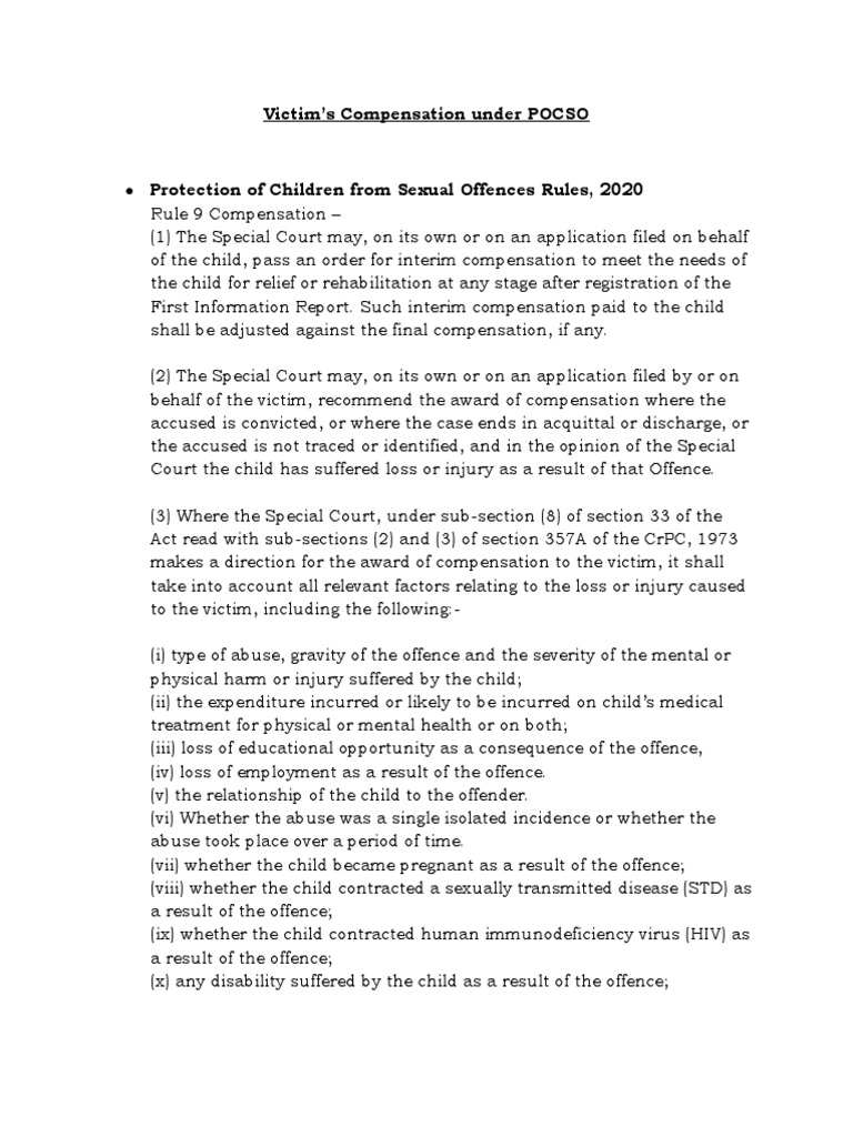 POCSO Victim Compensation Guidelines | PDF