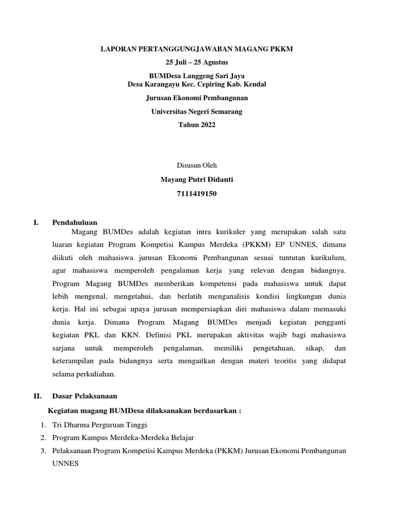 Dokumentasi Magang BUMDes Bulan Ke-1 | PDF