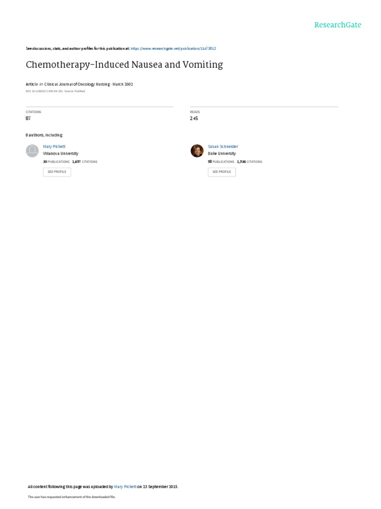 Chemotherapy-Induced Nausea and Vomiting | PDF